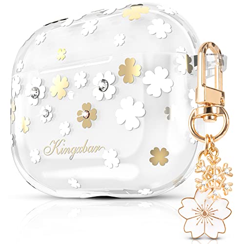 KINGXBAR for AirPods 3rd Generation Case for Women Clear Bling Cute Floral iPods 3rd Protective Cover for Apple AirPods 3 Charging Case with Keychain Accessories Flowers