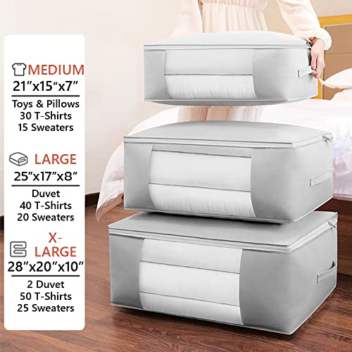 large clothing storage 3 blanket storage bag,Clothes Storage Bins -with zipper, Clear Window & Sturdy Carry Handles, storage bags for blankets and quilts,Toys 35 L