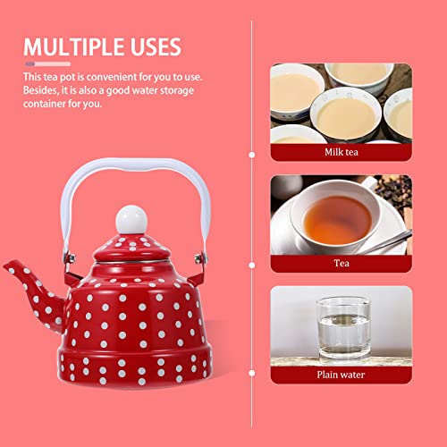 HEMOTON Kettle Stovetop Enameled Teapot Chinese Style Heating Water Kettle with Handle Large Capacity Hot Water Kettle Kitchen Teapot for Stovetop Induction Cooker ( Red ) Red Tea Kettle