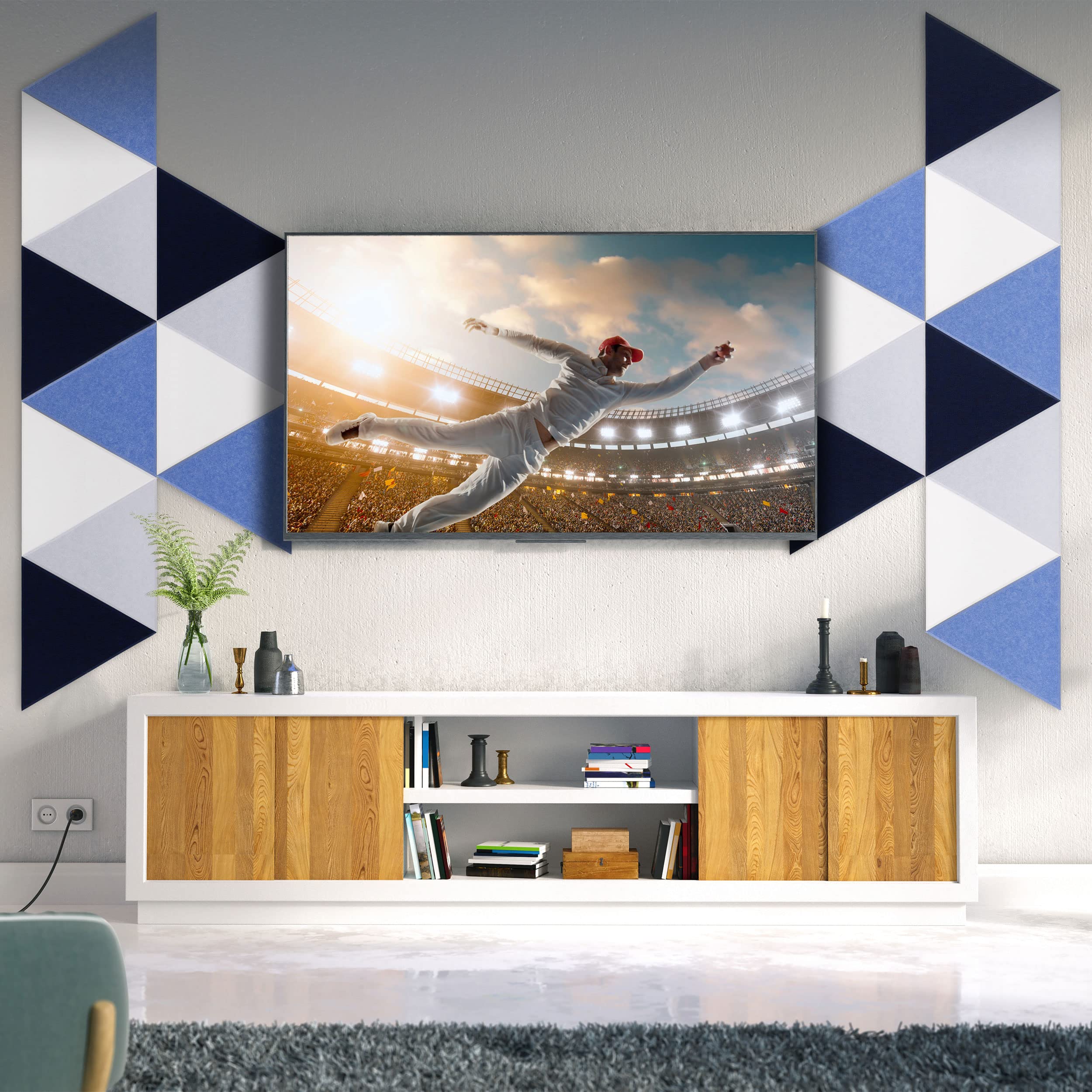 PHATWOLF 6 Pack Triangle Acoustic Panels for Soundproofing & Sound Dampening, High Density Decorative Sound Absorbing Panel for Wall, Home, Office & Studio Acoustic Treatment (Sky Blue)