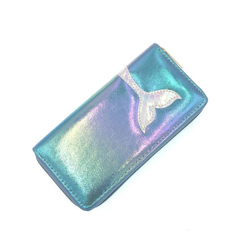 LEOMOSTE Holographic Wallet Shiny Mermaid Purse Money Clip Mini Evening Clutch Bag Rainbow Card Holder
