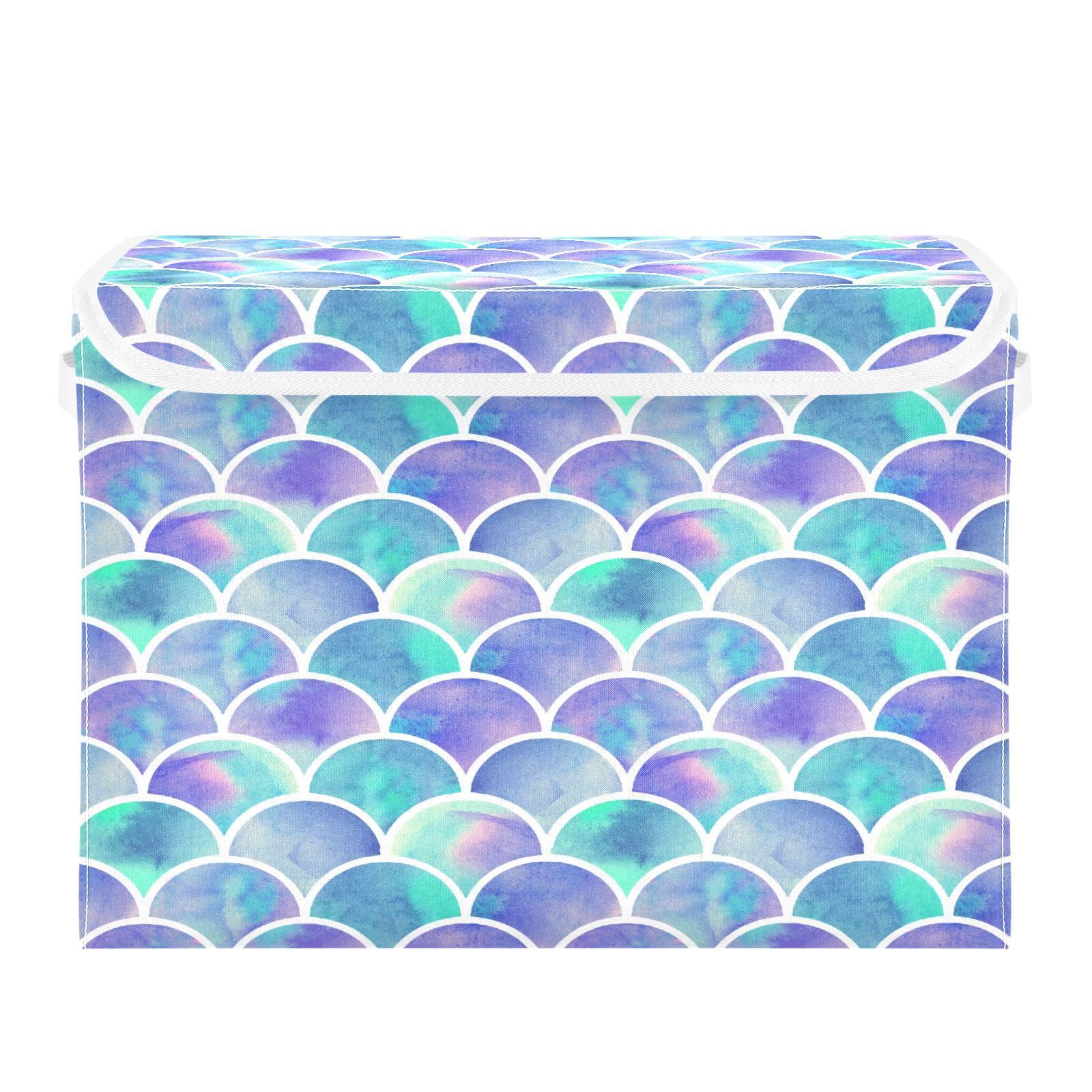 DIGTIA Mermaid Scale Storage Bins with Lids Large Purple Glitter Storage Basket with Handles Foldable Fabric Storage Box Organizer for Clothes Toys Closet Cabinet Home Office Bedroom