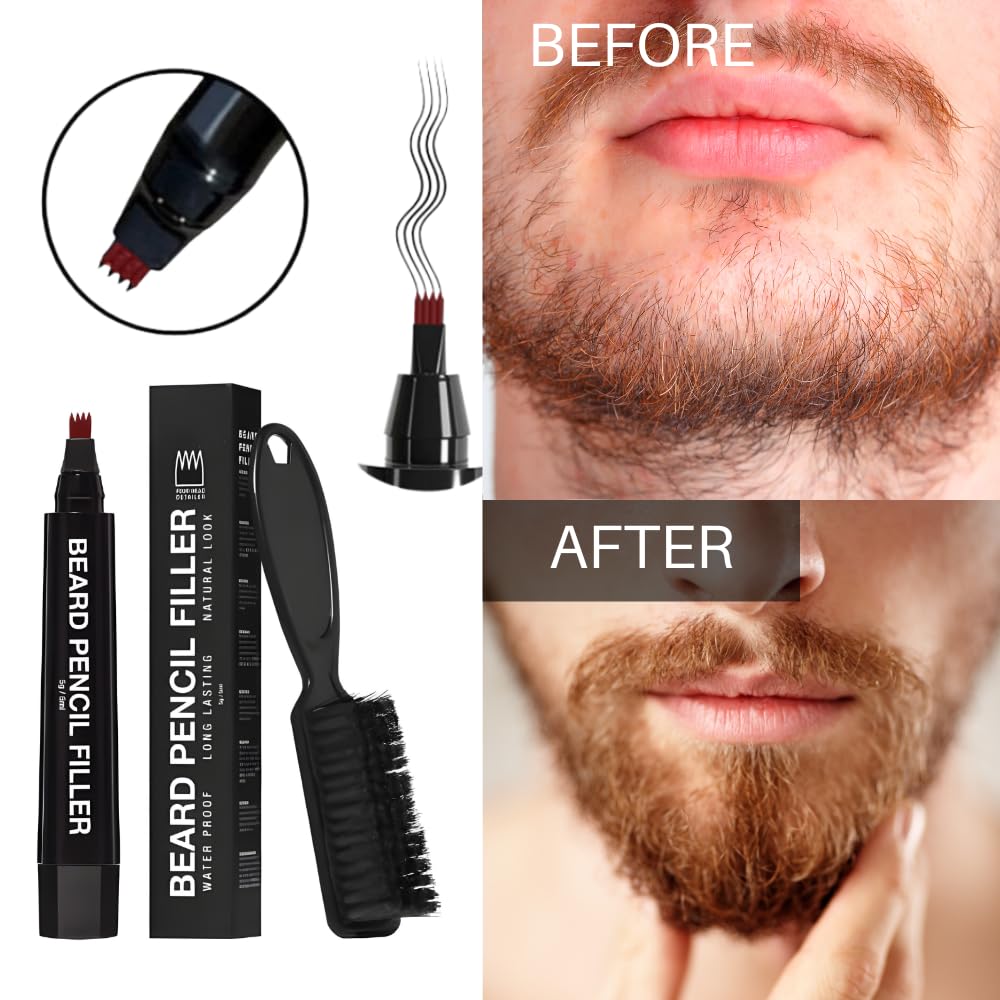 ecomlab Kit filler for beard, waterproof, long lasting coverage and natural finish for beard, mustache and eyebrows, micro tip for soft application. (Black)