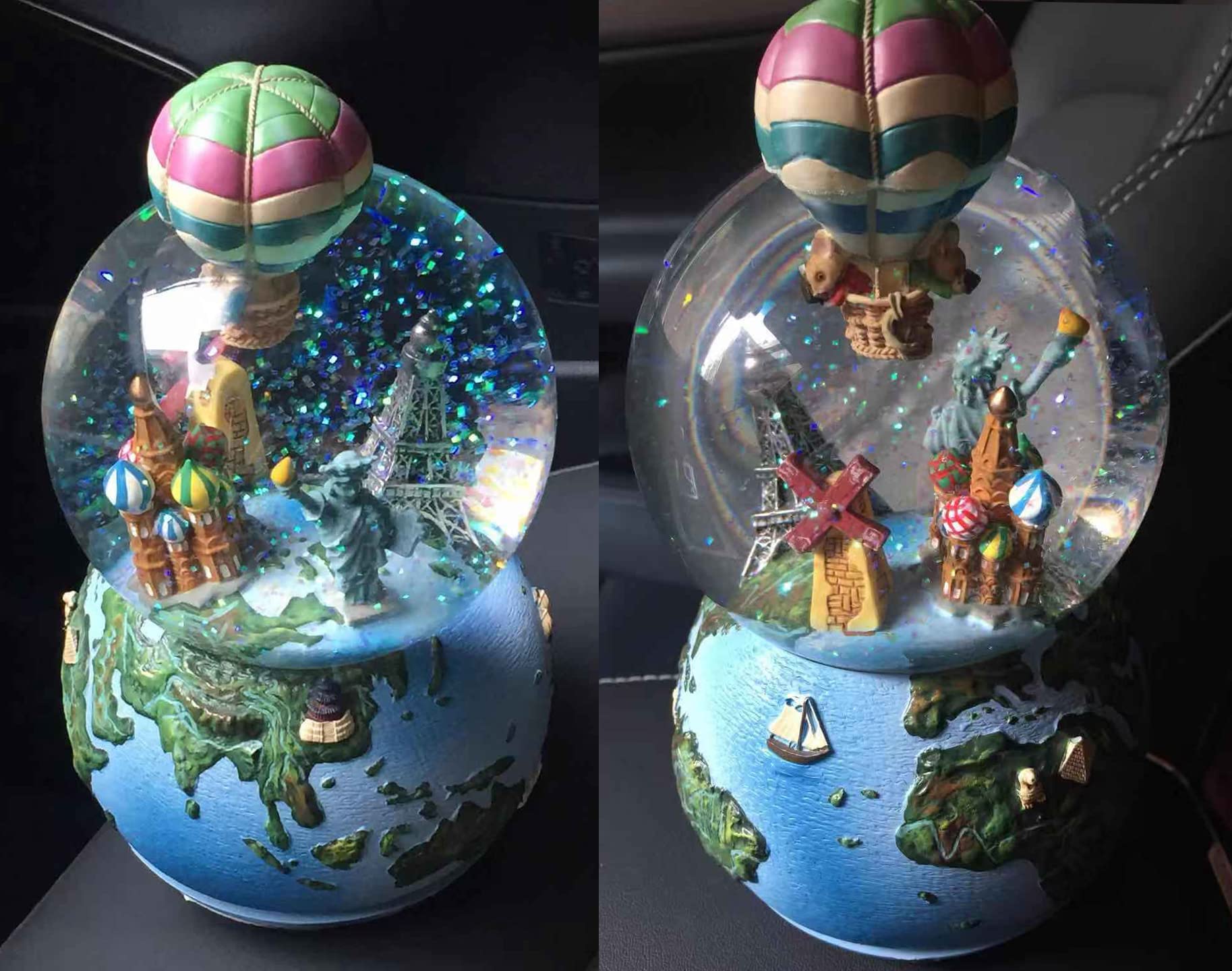 Snow Globe Valentine's Day with Music for Kids Boys Girls Women Adults Unique Gift 3D Hot Air Balloon Snowglobes Around The World Travel Rotating Christmas Music Box Decorations