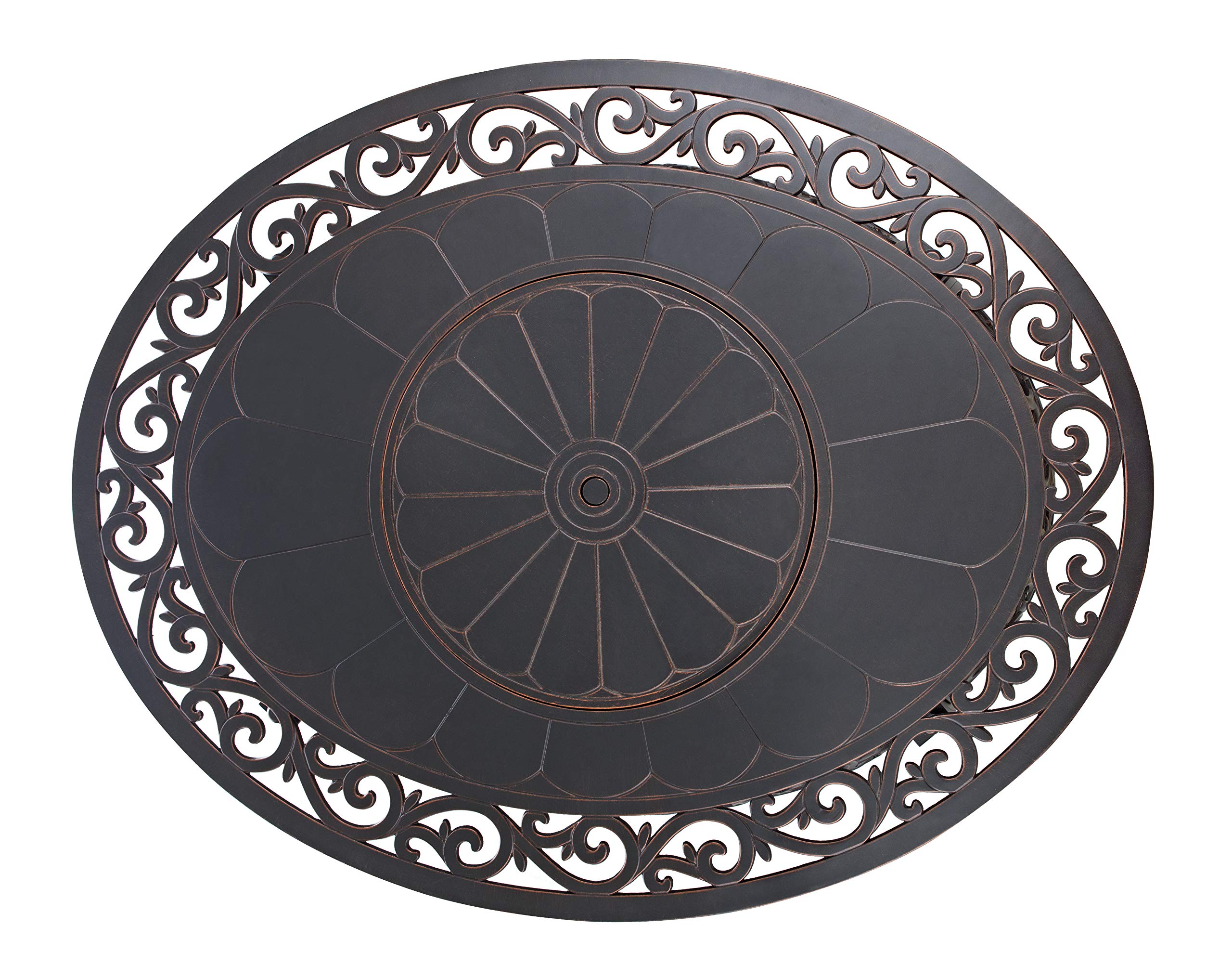 Fire Sense 62198 Toulon Filigree Aluminum Convertible Gas Fire Pit Table 55,000 BTU Outdoor Multi-Functional with Fire Bowl Lid, Nylon Weather Cover & Clear Fire Glass - Bronze Finish - Oval - 48"