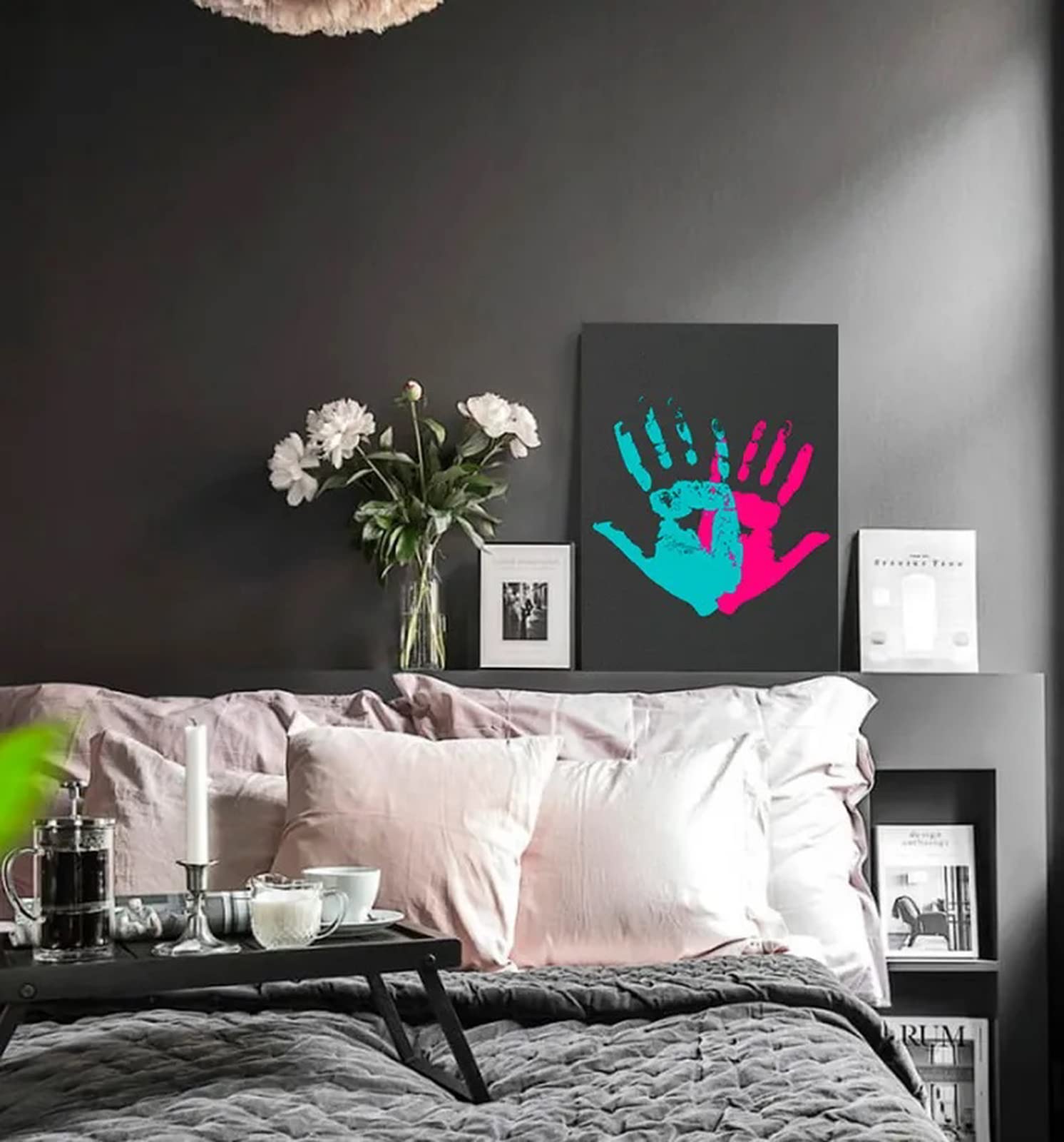 CHERRY CHEERS DIY Couples Canvas Handprint kit, Lovers Customized Special Moments Handmade Gift, Anniversary, Valentine Day Keepsake Gifts Non-Toxic Paints (Black)