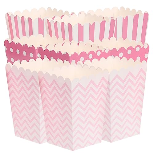 ULTECHNOVO 36pcs Popcorn Boxes Sweets Gift Basket Candy Popcorn Nutcrackers for Nuts Striped Popcorn Boxes Movie Night Popcorn Box Ornament Container Paper Pink Popcorn Holders for Party Set