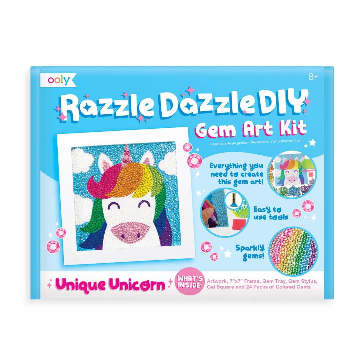 Ooly, Razzle Dazzle DIY Gem Art Kit for Kids, School, Art Projects, Diamond Painting, Rhinestone Craft Mosaic - Unique Unicorn