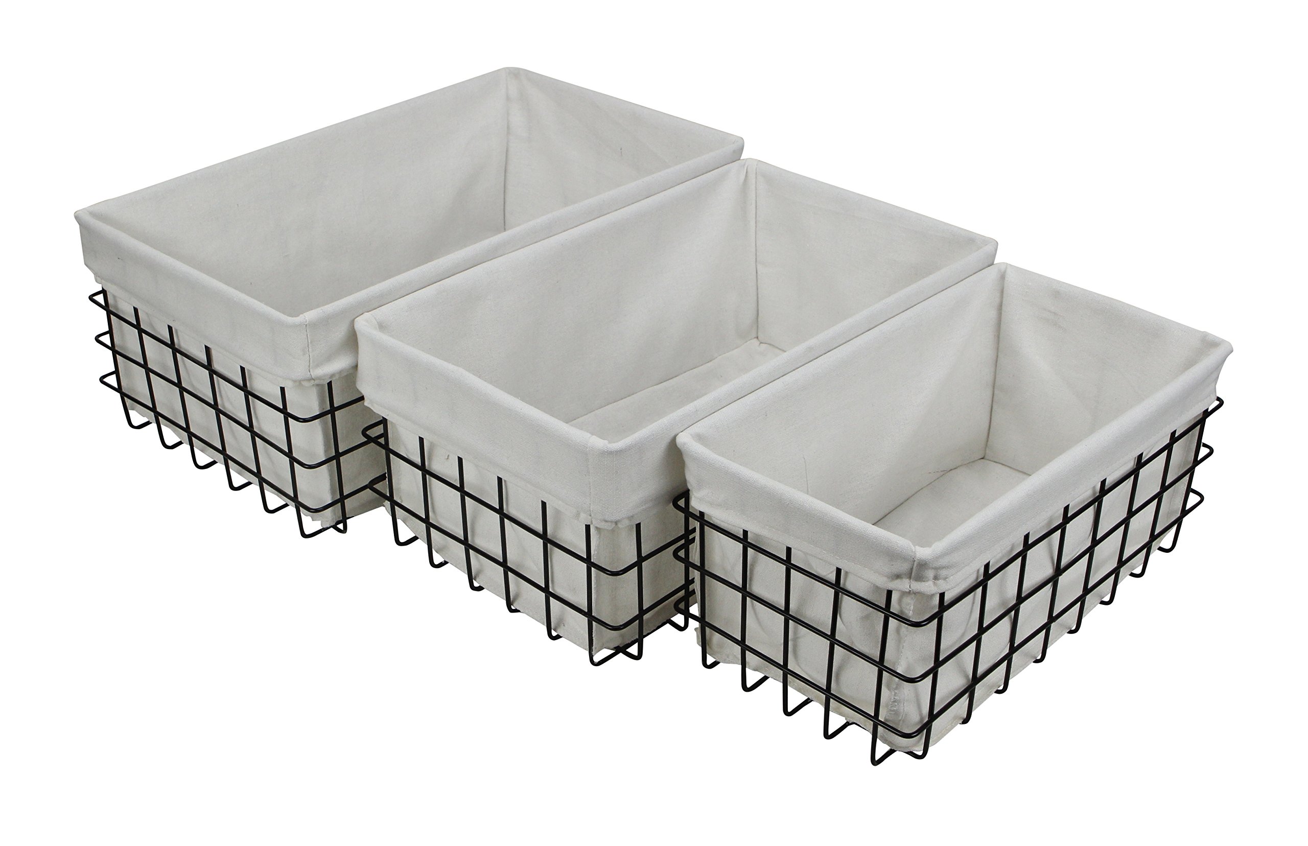 Cheung's 16S002-3 Set of 3 Lined Metal Wire Rectangular Storage, Black