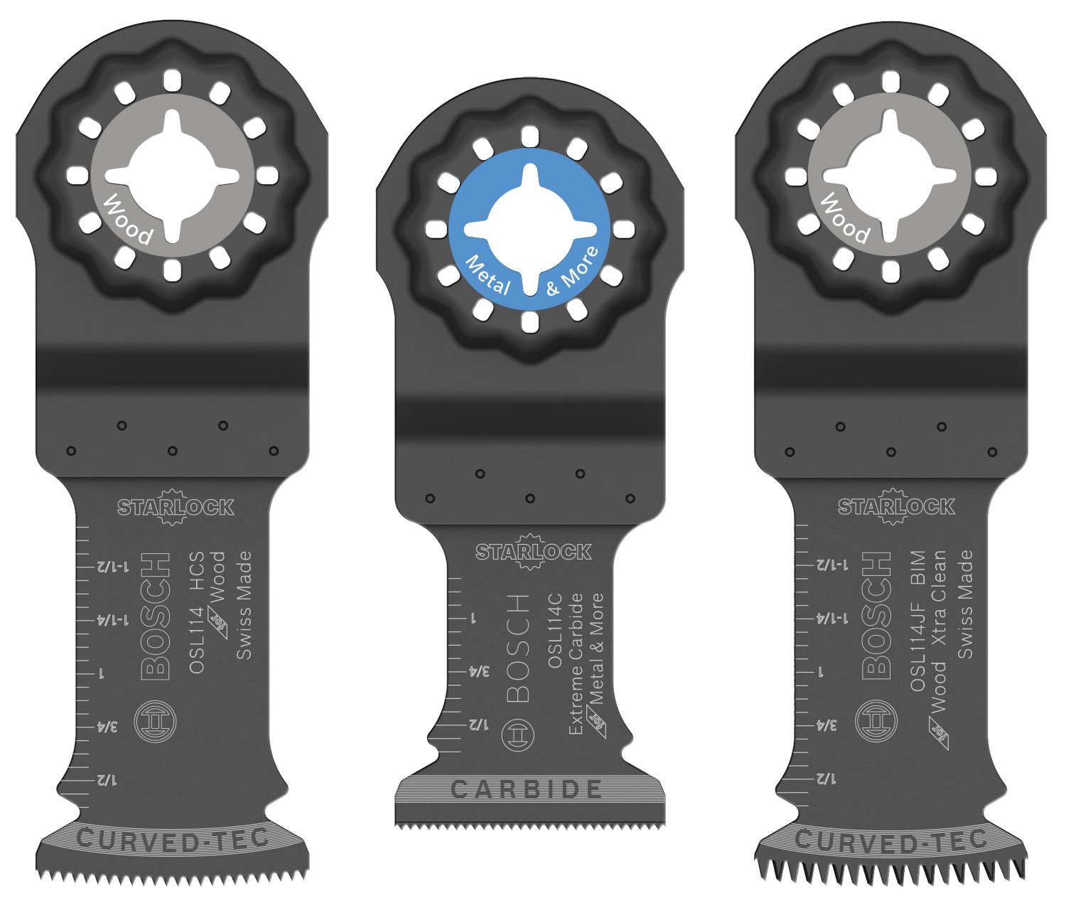 BOSCH OSL003VP 3-Piece 1-1/4 In. Starlock Oscillating Multi Tool Assorted Set Plunge Cut Blades for Mixed Applications in Metal, Wood, and Other General Purpose Materials