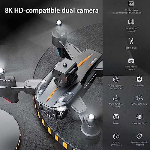 Lopeceal Mini Drone with 8K Dual Camera for Kids and Adults, GPS Remote Control Drone - Brushless Motor 5G WiFi 360° Obstacle Avoidance Foldable Quadcopter Headless Mode and One Key Take-Off/Land Or