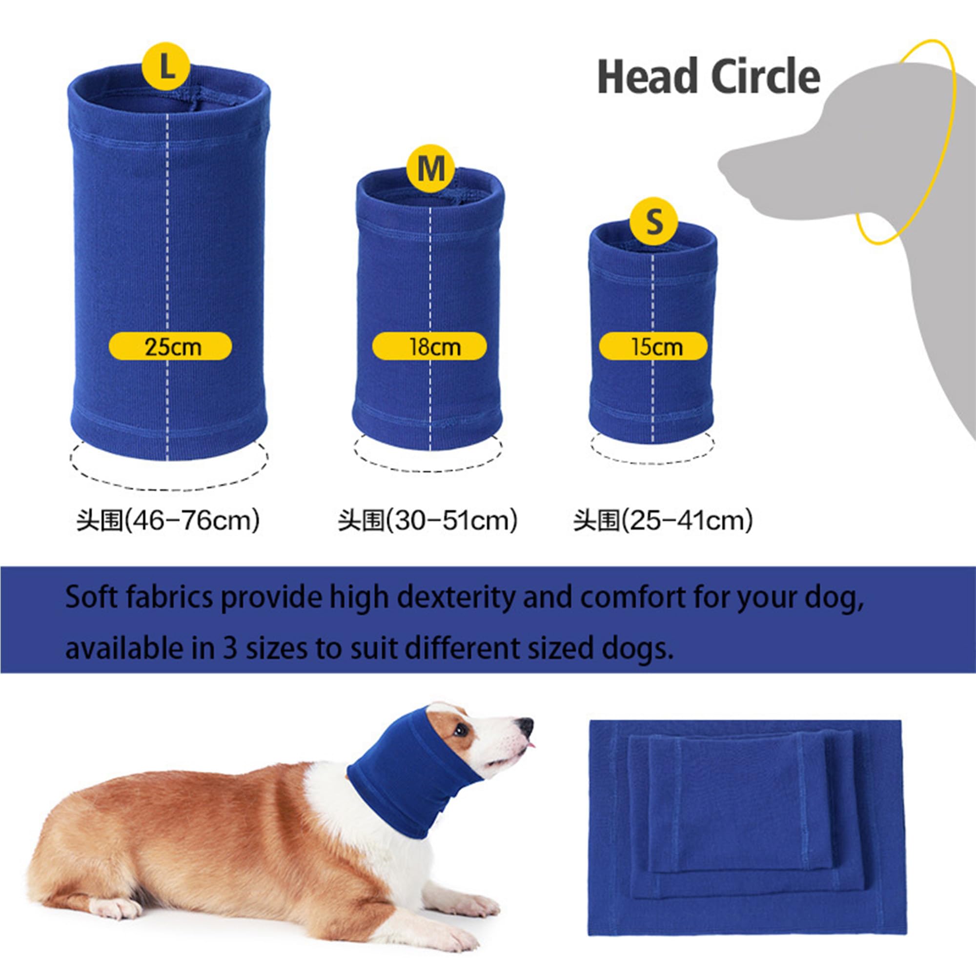FDANDADE Quiet Ears for Dogs,Dog Hematoma Ear Wrap for Dogs Anxiety Relief – Noise Canceling for Fireworks, Thunderstorms, Pet Grooming & Force Drying(Blue M)