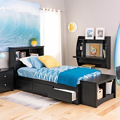 Prepac Wall Mounted Floating Desk with Storage in Black