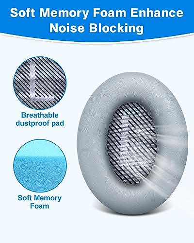 Link Dream Replacement Ear Cushions for Bose Quiet Comfort 35 Soft Protein Leather Replacement Ear Pad for Bose QC 35/25 / 15 QC2 / Ae2 / Ae2i / Ae2W / Sound Link/Sound True (Light Grey)