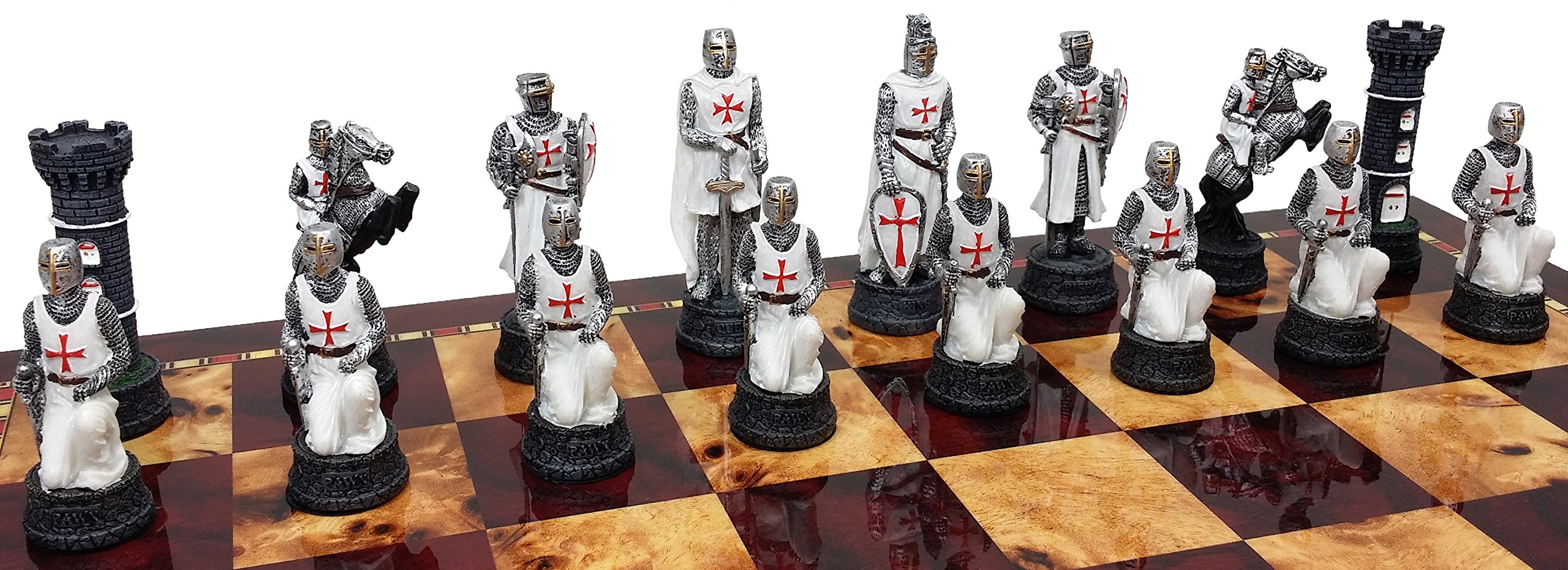 Medieval Times Crusades Knight Blue and White Set of Chess Men Pieces Hand Painted With Maltese Cross - no Board