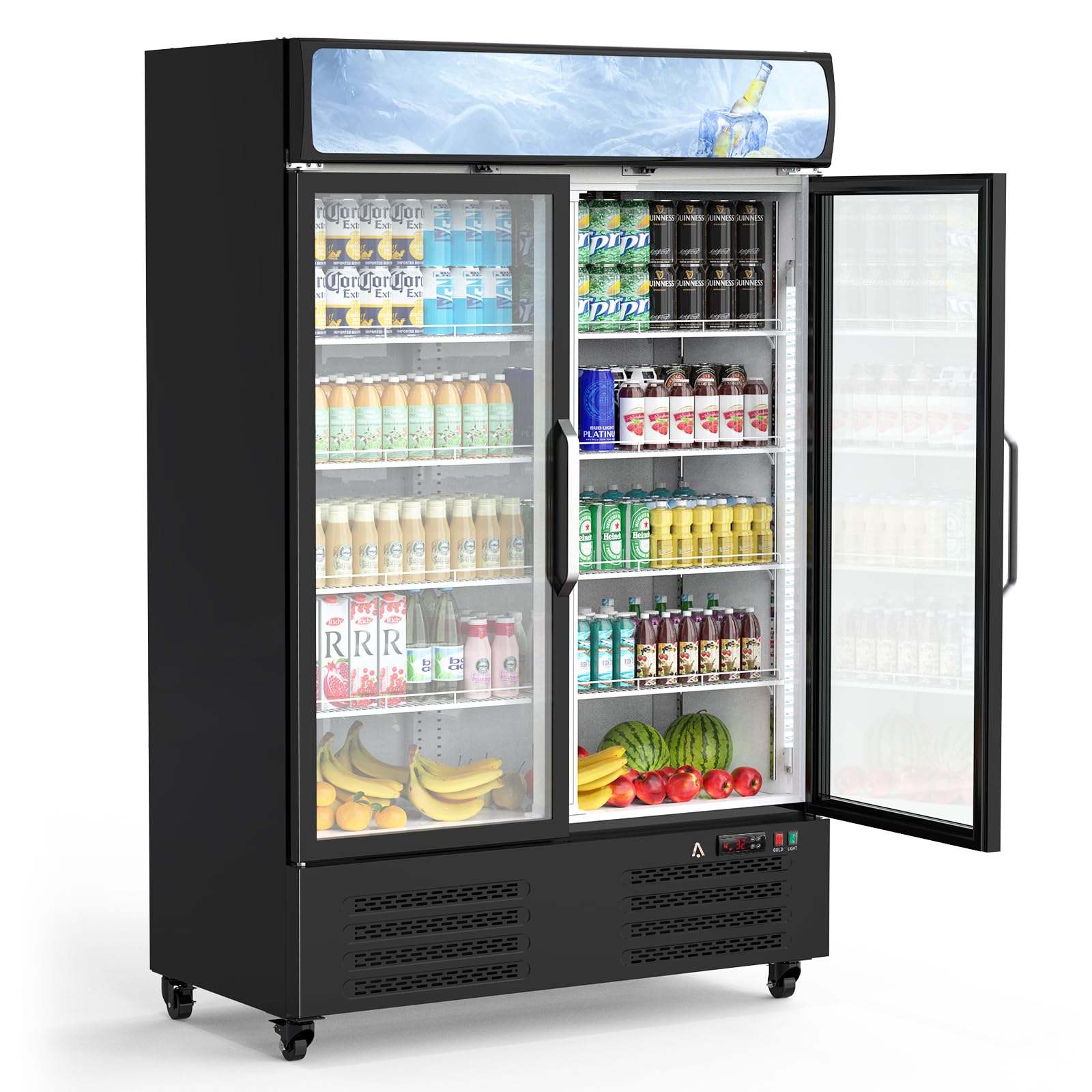 GarveeTech Commercial Refrigerator, Glass Door with LED Lighting - Upright Beverage Display Cooler for Home, Store, Gym, or Office, Featuring Double Swing Doors and 36.3 cu.ft