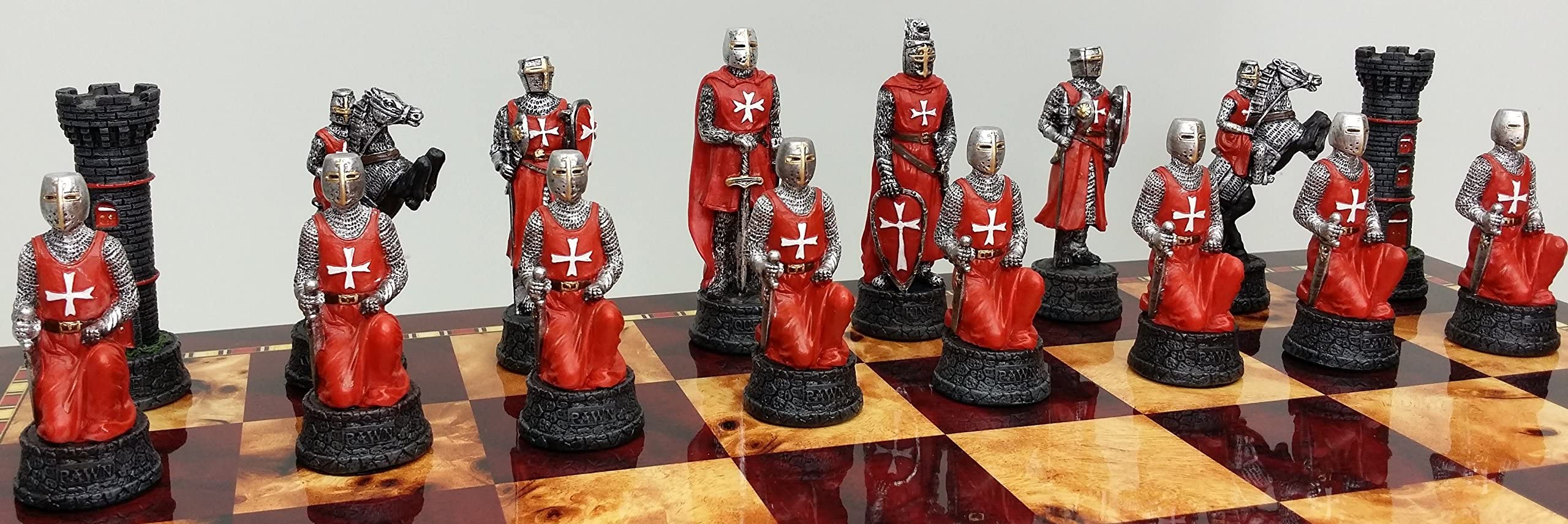 Medieval Times RED and White Crusades Maltese Armored Knight Chess Men Pieces Set NO Board
