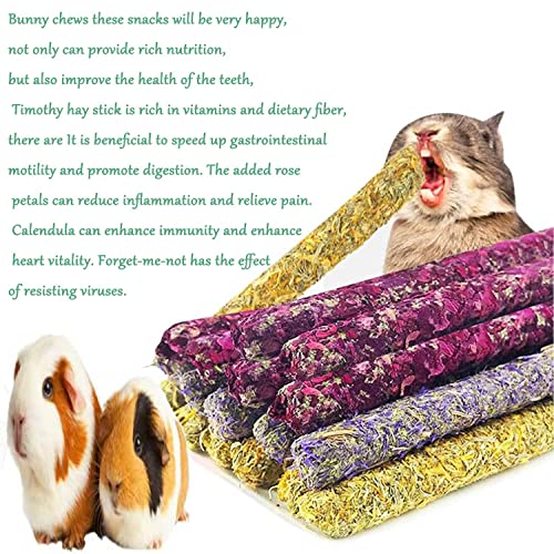 Rabbit Chew Toys 40pcs Timothy Hay Sticks About 14oz/400g Hamster Molar Snacks Handmade are Perfect Food Accessories for Bunny Guinea Pigs Rats Chinchillas Gerbils (40pcs Multiple Flavors Hay Sticks)