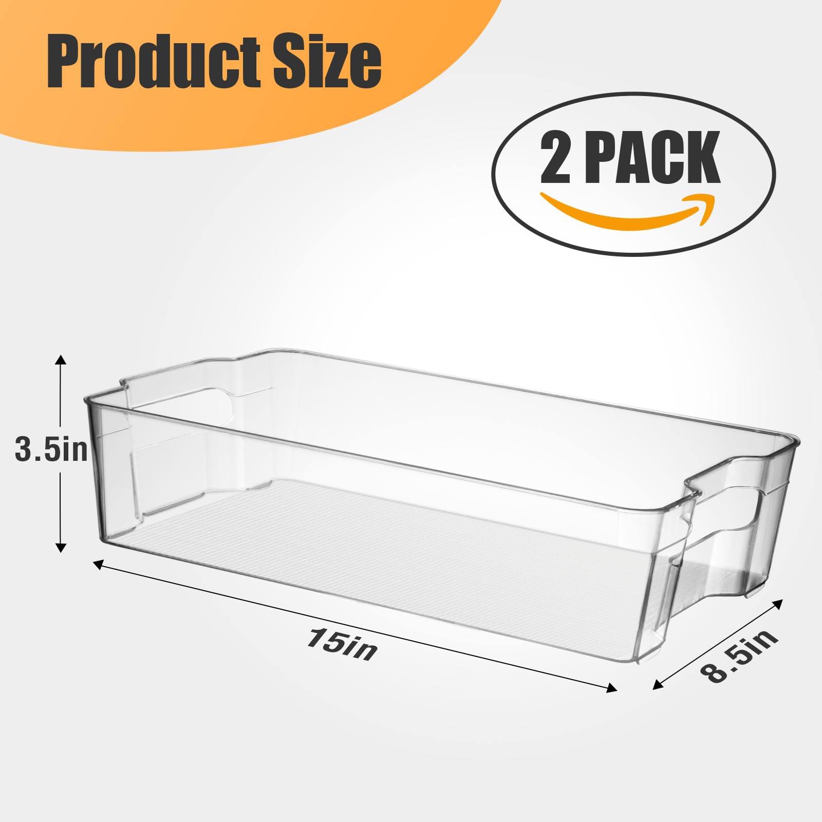 CherHome Refrigerator Organizer Bins,2PCS Plastic Storage Bins for Freezer,Cabinet&Pantry,Stackable Freezer Organizer Bins with Built-in Handle,Clear Bins for Kitchen Storage (15 X 8.5 X 3.5in)