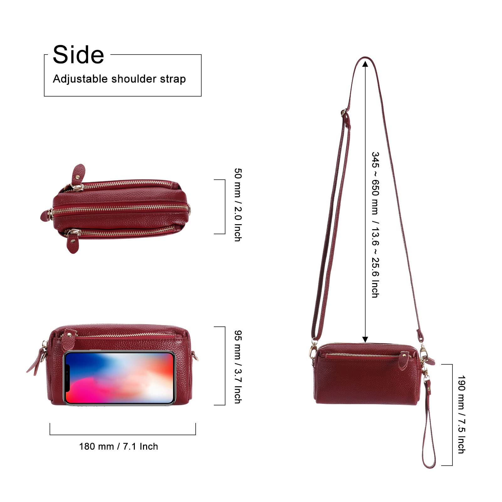 Phenas Small Leather Crossbody Bag CellPhone Purse Mini Shoulder Handbag with Wristlet Clutch Purse for Women Girls