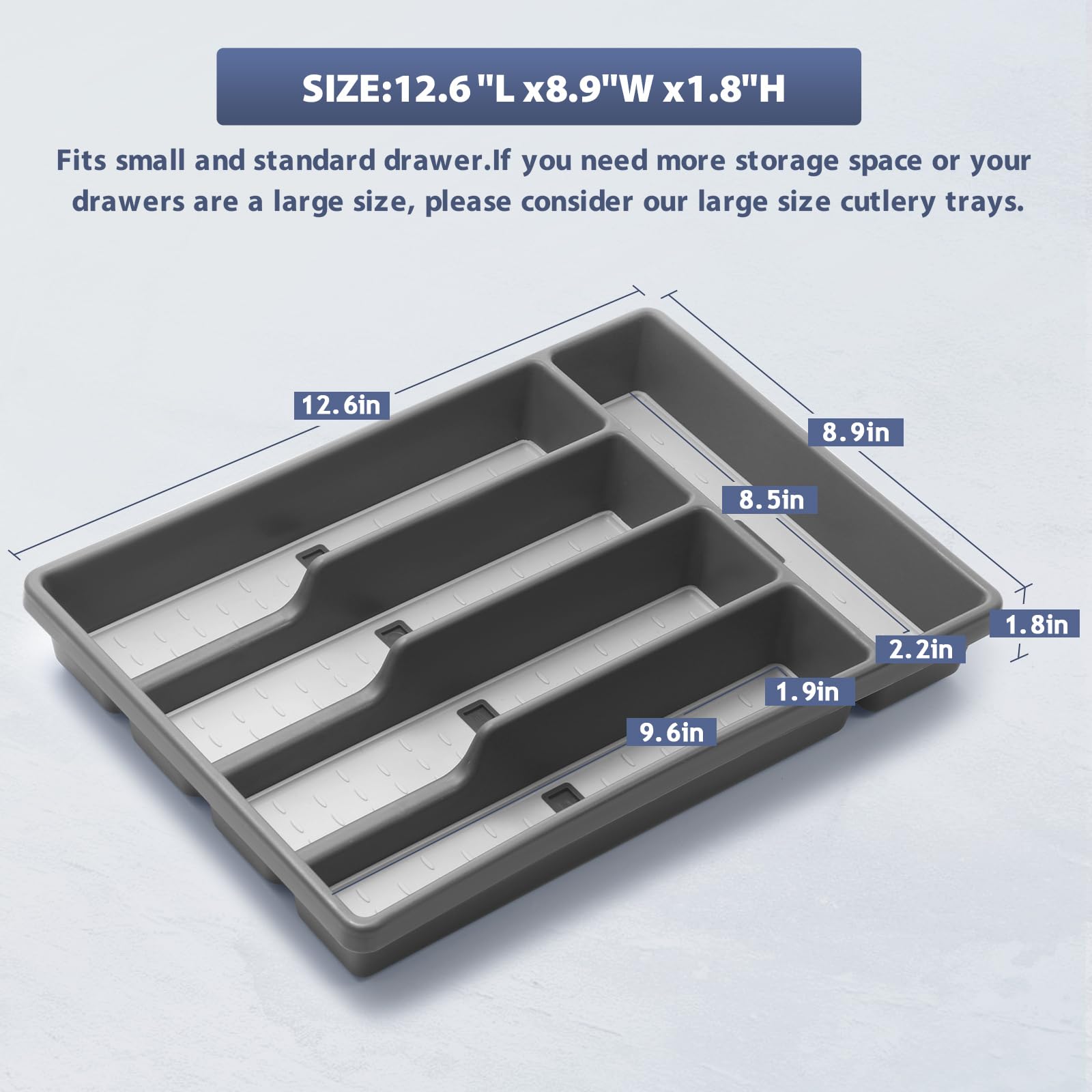 CherHome Silverware Organizer with Cutlery Icons,Silverware Tray for Kitchen Drawer,Plastic Flatware Tableware Silverware Drawer Organizer Utensil Organizer with Non-slip TPR Linings,5-Compartment