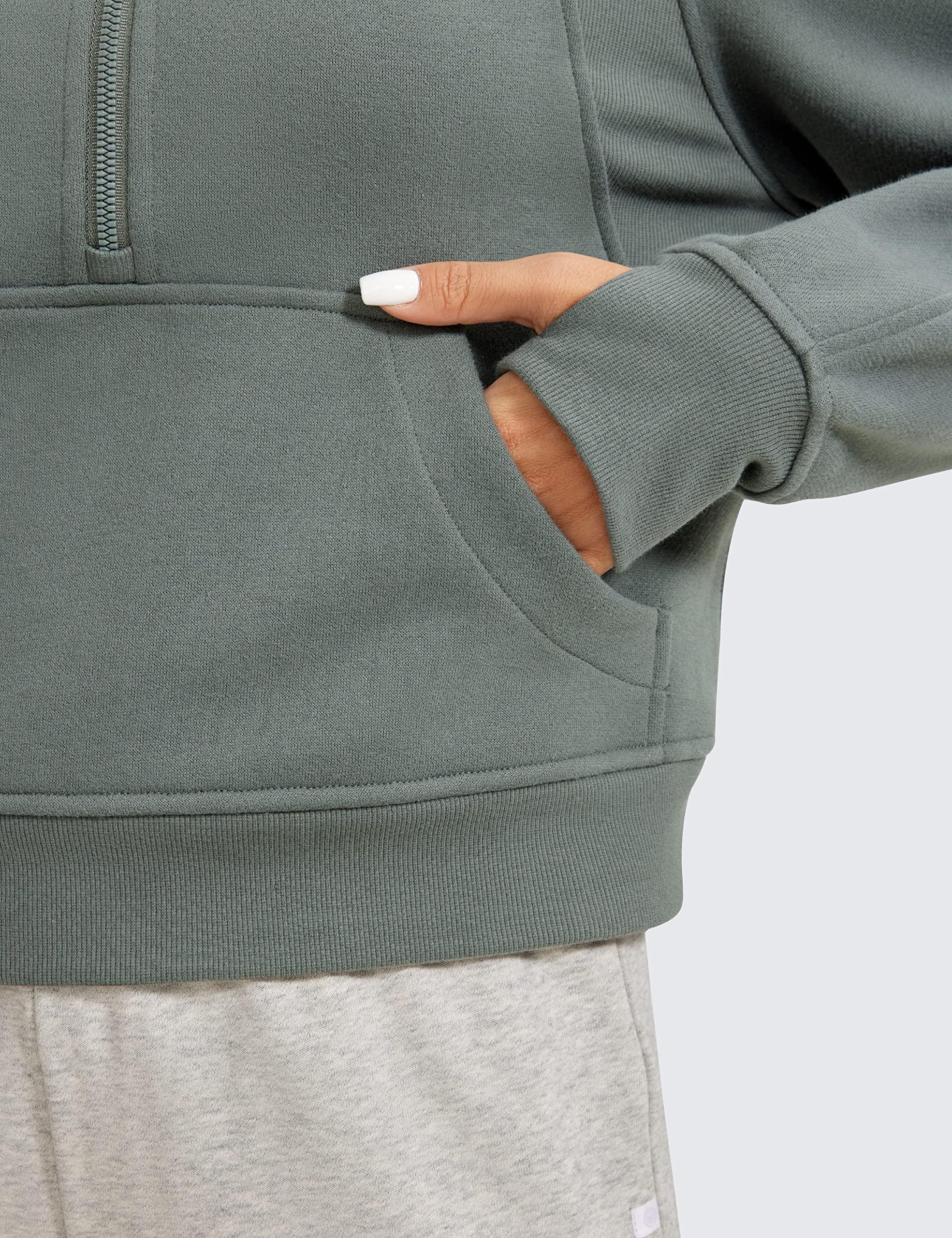 CRZ YOGA Fleece Lined Hoodies for Women Half-Zip Pullover Cropped Sweatshirt with Thumb Hole Ink Blue Large