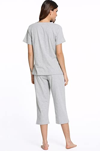 Latuza Women's Cotton Pajamas Set Tops and Capri Pants Sleepwear XL Light Gray