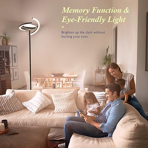 FIMEI Floor Lamp, Modern Bright Standing Lamp with Split Rotatable Outer Ring Light, 3 Color Temperature and Stepless Dimming, Remote/Touch Independent Control for Living Room Bed Room Office, Black