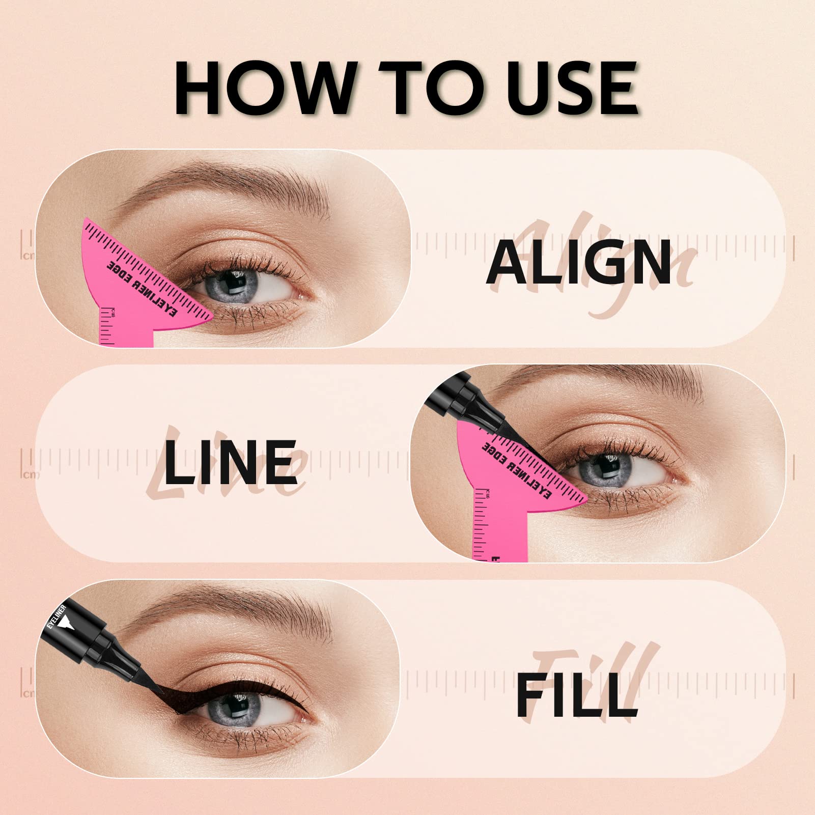 Cilrofelr 4 in1 Eyeliner Stencils for Hooded Eyes, Reusable Eyeliner Stencils Tool for Beginners, Multi-purpose Makeup Tool for Winged Eyeliner, Defined Eyebrow, Face Contour and Lip Line - Orange