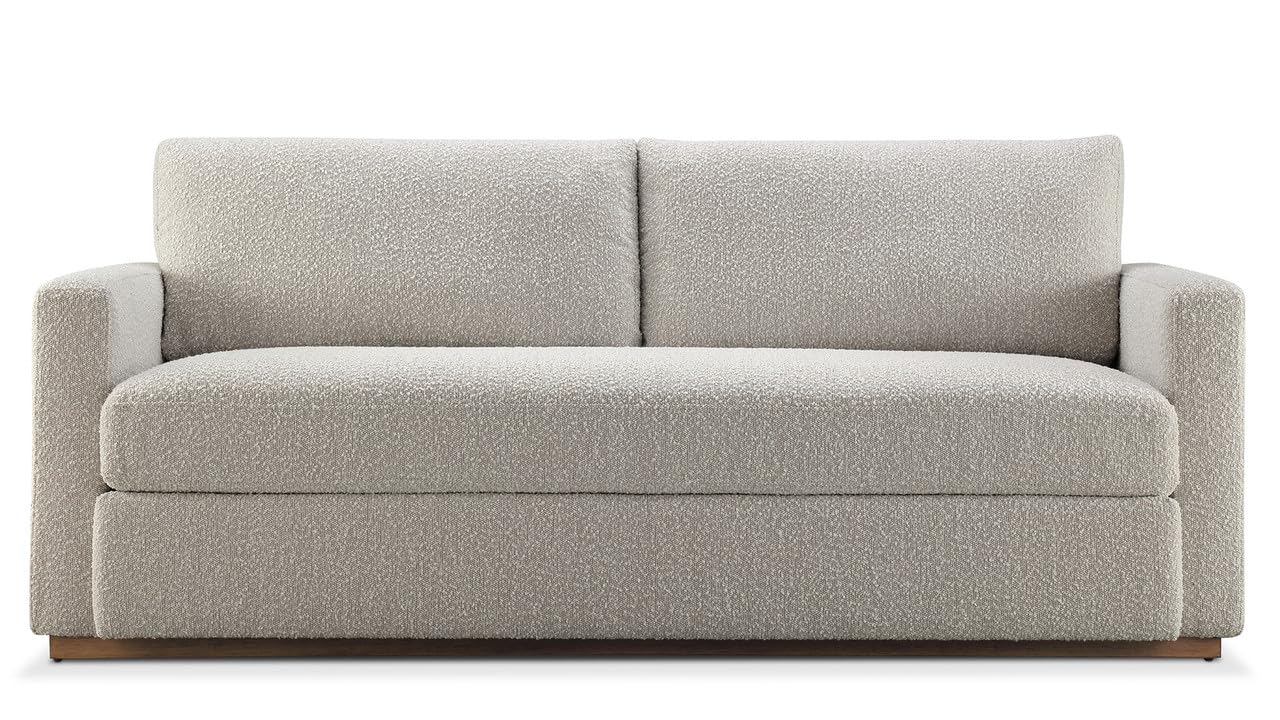 CHERS 76.8" Upholstered Bench Seat Sofa, Wood Base Lounge Sofa with Track Arms, Cushion Back Fabric Loveseat, 2-Seater Boucle Couches for Small Living Room, Bedroom, Office, Off-White