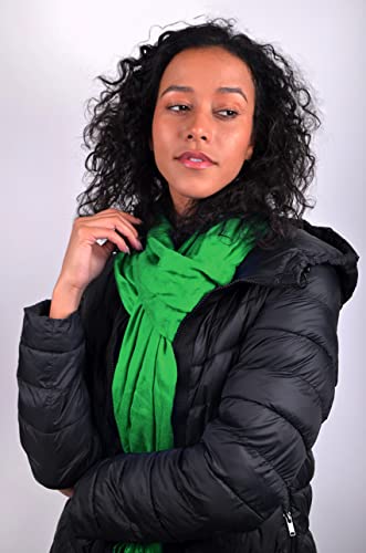 boxed-gifts Soft & Silky 100% Pashmina Scarf with Tassels - Elegant Scarf Shawl Wrap + Lightweight Solid Scarf for Women-Green Scarf