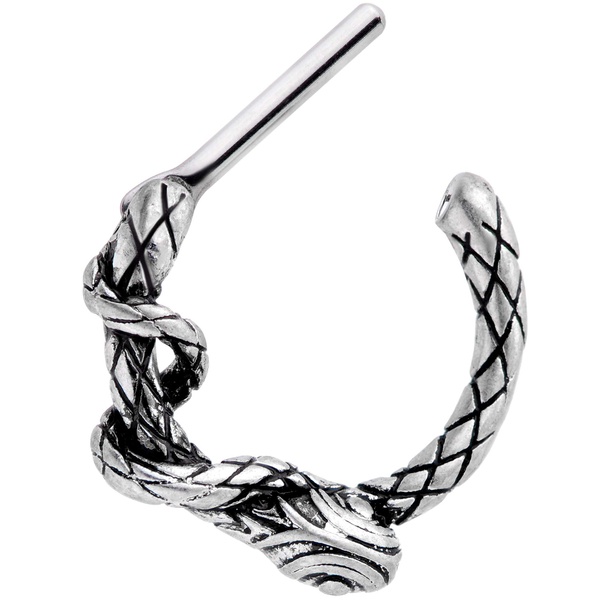 Body Candy 16G Unisex 316L Steel Septum Clicker Slither Snake Daith Tragus Nose Ring Cartilage Clicker 8mm