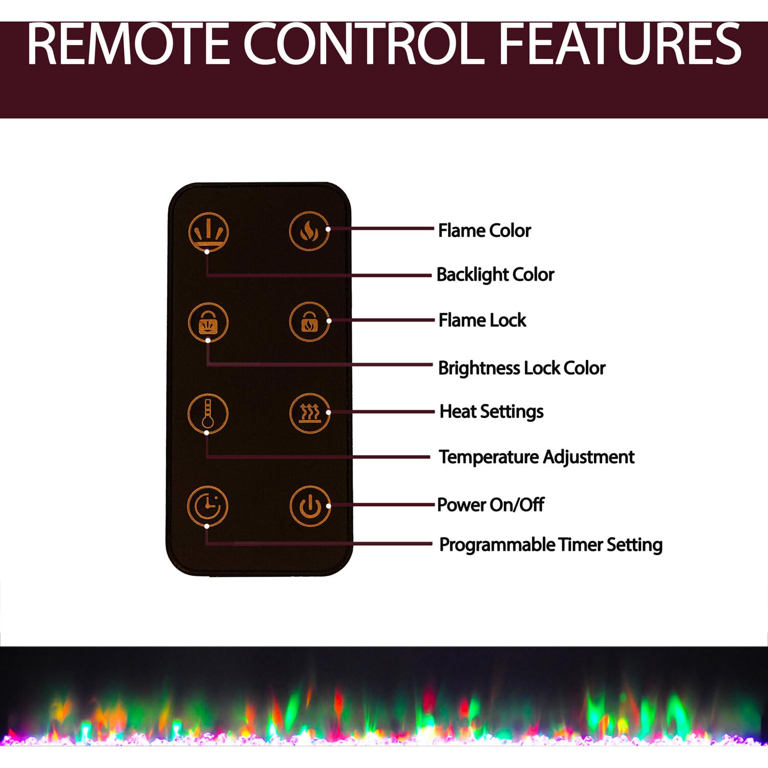 Cambridge 60" Recessed Wall Mounted Electric Fireplace with Realistic Multi-Color Flame & Crystal Rock Display, White Panel Wall Fireplace with Remote Control & Adjustable Heat, Modern Home Heating