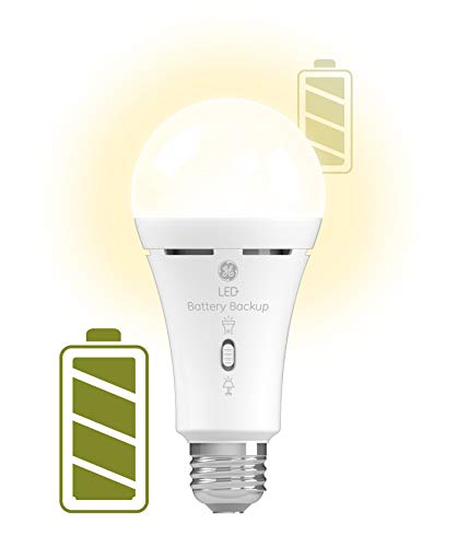 GE LED+ Light Bulb with Backup Battery , Rechargeable Emergency LED Light Bulb for Power Outages + Flashlight, A21 Standard Bulbs (2 Pack)
