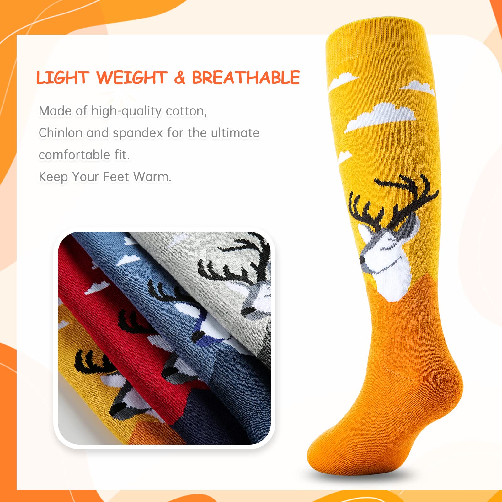 Cimkiz Ski Socks Kids School Clothes Winter Warm Thermal Snow For Boys Girls(2pack /3pack) (2-pack(yellow+gray), Medium(10-13))