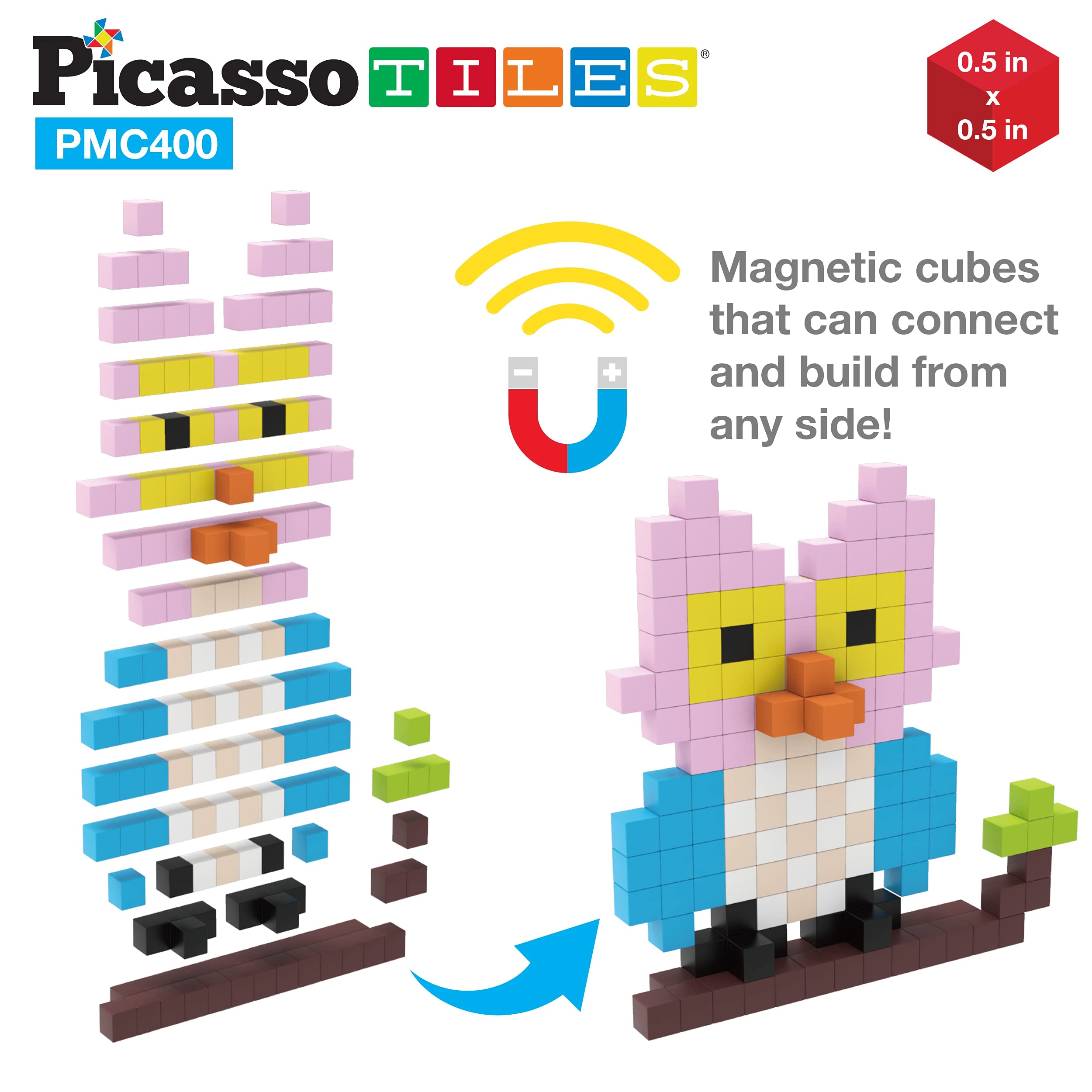 Picasso Cubes 0.5β Pixel Magnetic Puzzle Cube 400 Piece Mix & Match Sensory Toys STEAM Education Learning Building Block Magnets Children Construction Toy Set Stacking Magnet Creative Kit PMC400