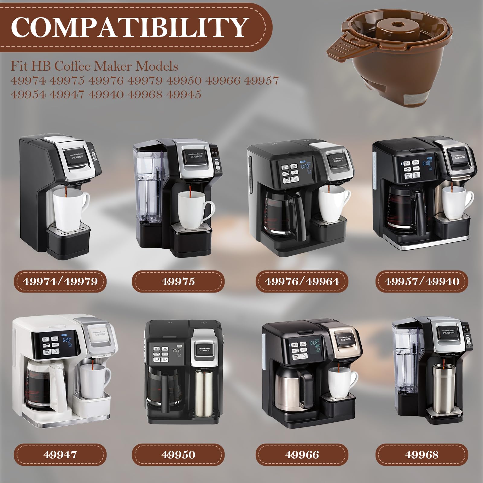 ChangTa Single Serve Ground coffee Brew Basket for Hamilton Beach Flex Brew Replacement Parts 49974 49975 49976 49979 49957 49954 49947 49940 49950 49966 49968 Reusable Coffee Filter Brown (1 Pack)