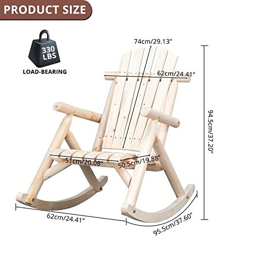 Outdoor Wooden Rocking Chair, Rustic Log Porch Rocking Bench Rocker Chair for Patio, Backyard, Garden