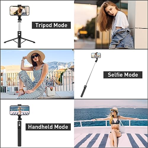 LOSODONA 44" Selfie Stick Tripod Cell Phone Tripod Bluetooth Selfie Stick Wireless Remote Tripods Compatible iPhone 14 13 12 pro Max, Android Samsung S23 S22(Black)