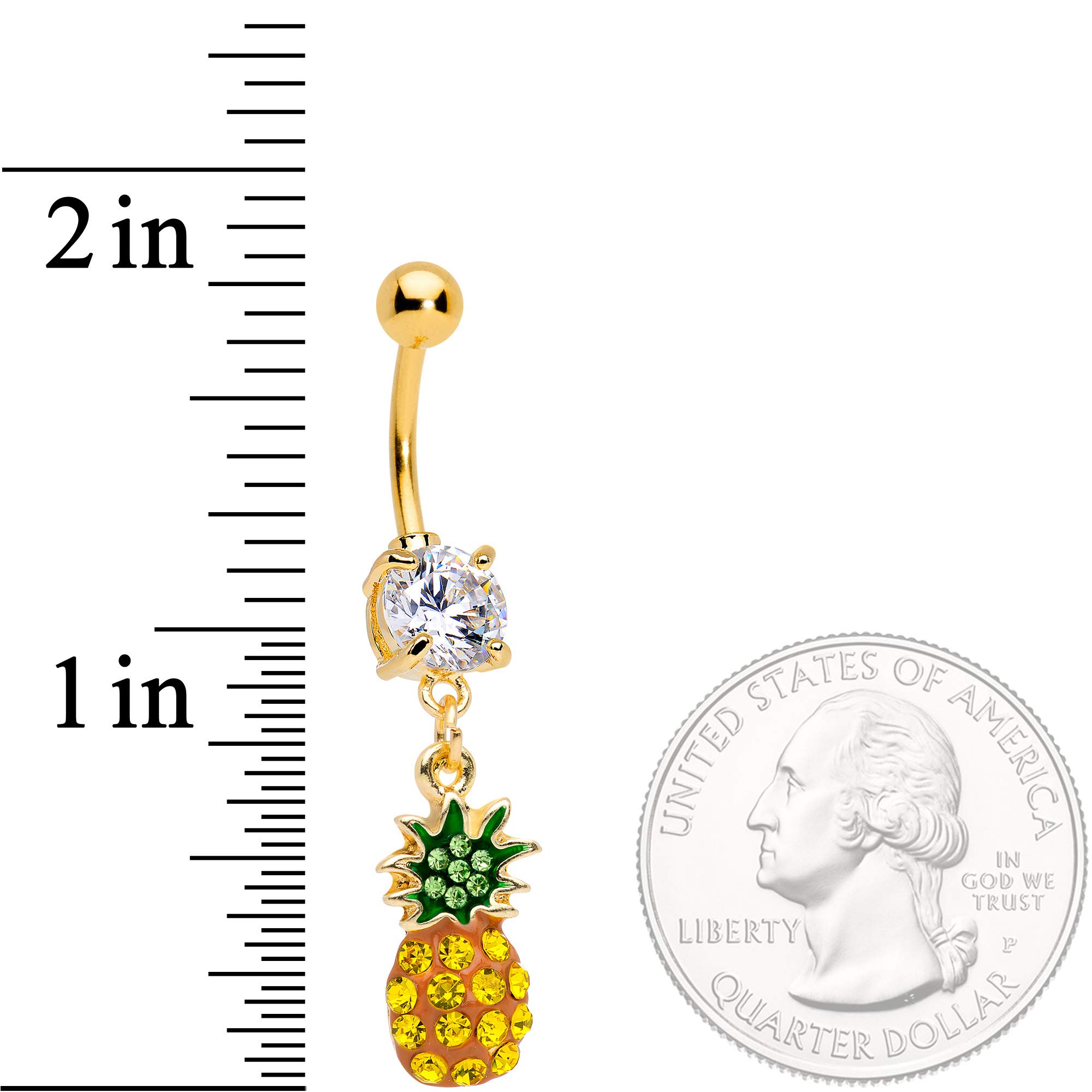 Body Candy Plated Steel Navel Ring Piercing Orange Green Accent Tropical Pineapple Dangle Belly Button Ring