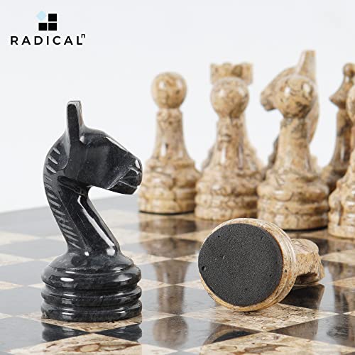 RADICALn 15 Inches Large Handmade Black and Fossil Coral Weighted Marble Full Chess Game Set Staunton and Ambassador Gift Style Marble Tournament Chess Sets