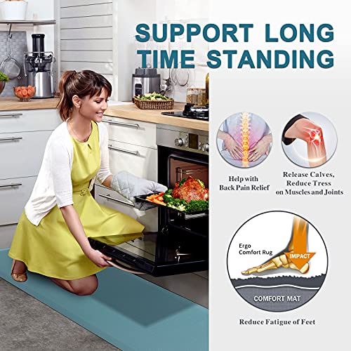 Carvapet Anti-Fatigue Floor Mat Cushioned Kitchen Comfort Mat Waterproof Non-Slip Standing Desk Mats and Rugs Heavy Duty PVC Ergonomic Foam Mat for Home Kitchen Office Laundry,Teal,17.3"x28"