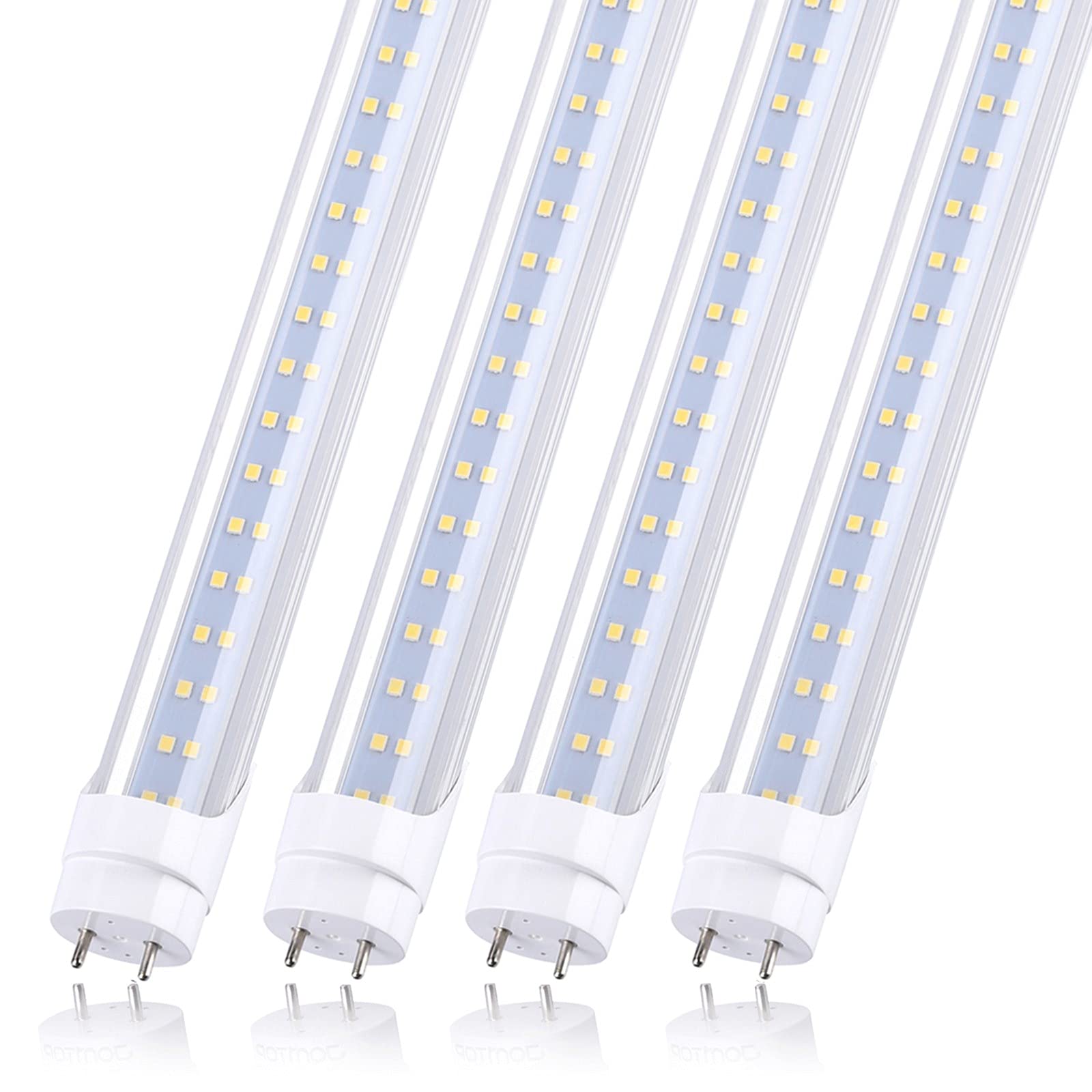 JOMITOP 28w Led Tube Light Bulb 4ft, Ballast Bypass Required,2pin G13 End 3360 Lumens, Cold White 6000K, Replace 80W Fluorescent Light,Dual-End Powered Clear Cover AC 85-265V Pack of 4