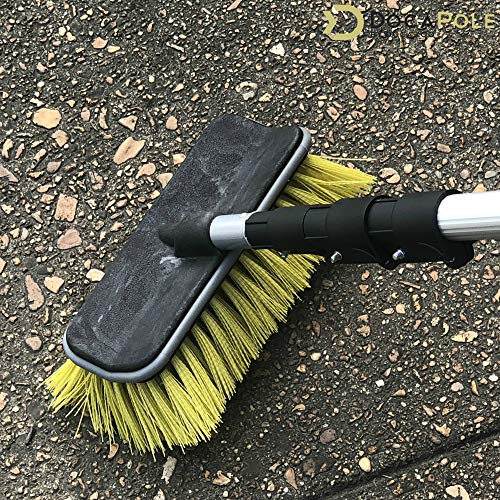 DocaPole Hard Bristle Deck Brush and Bi-Level Scrub Brush Extension Pole Attachment (11β) | Long Handle Scrub Brush and Deck Brush for Deck, House Siding, Brick, Concrete and More (Pole Not Included)