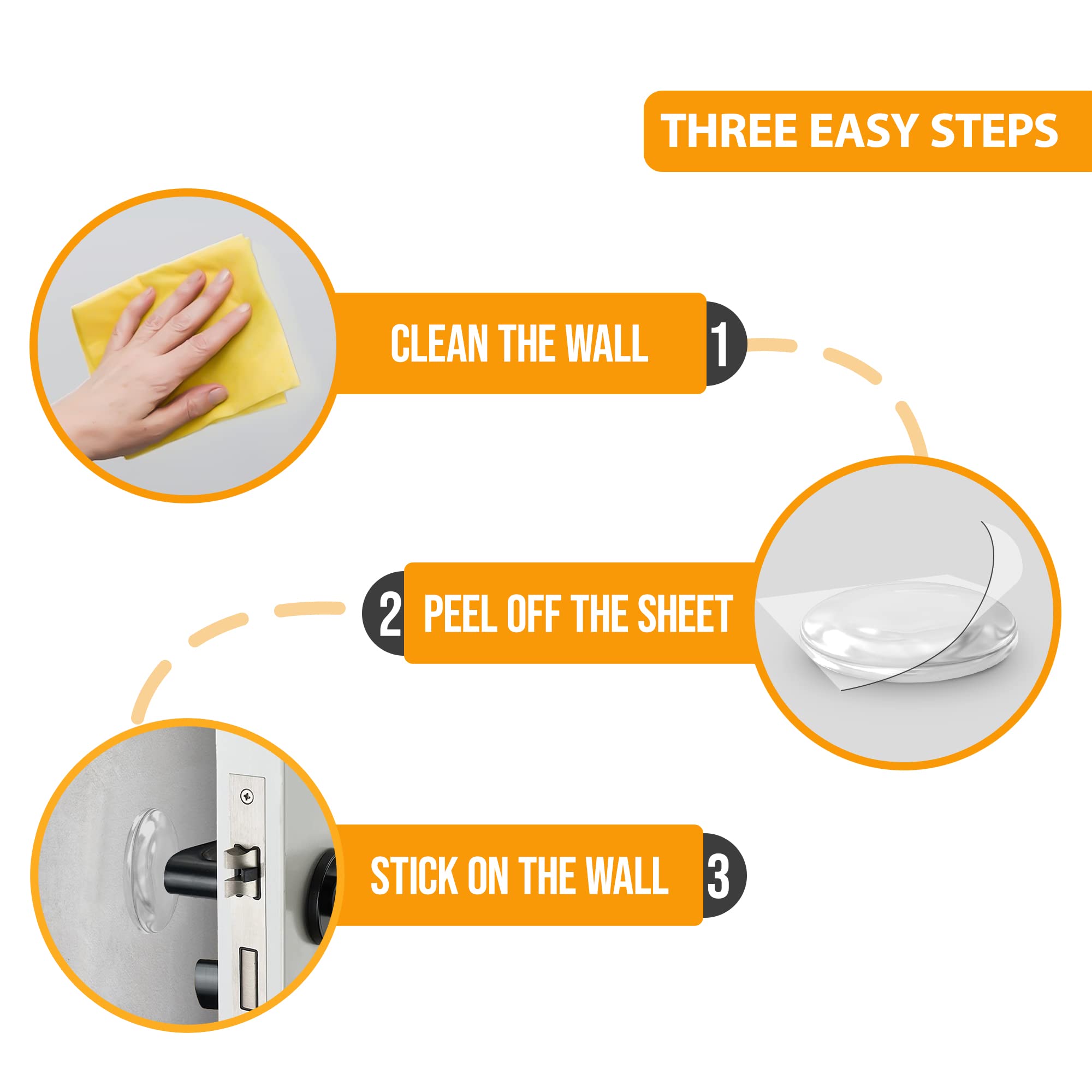 Clear Door Stoppers for Wall 2β (8 Pack) - Wall Protectors from Door Knobs with Strong Adhesive Glue - Shock Absorbent and Discreet Door Bumpers
