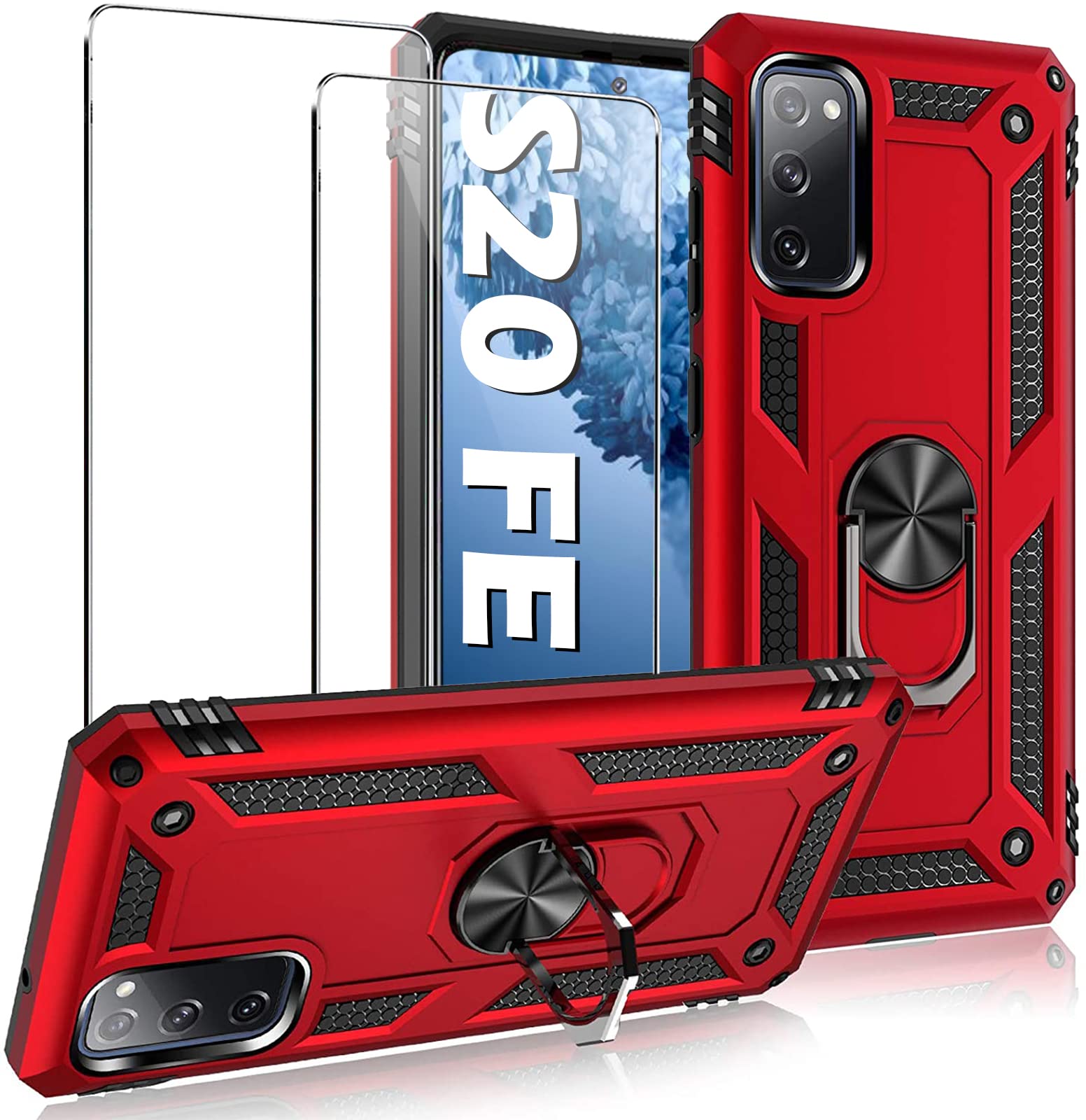 Compatible with Samsung Galaxy S20 Fe 5G Case Heavy Duty with Built in Screen Protector Hard Armor Military Anti-Fall Bumper Cover for Samsung S20 Fe 5G Cases with Magnetic Ring Kickstand