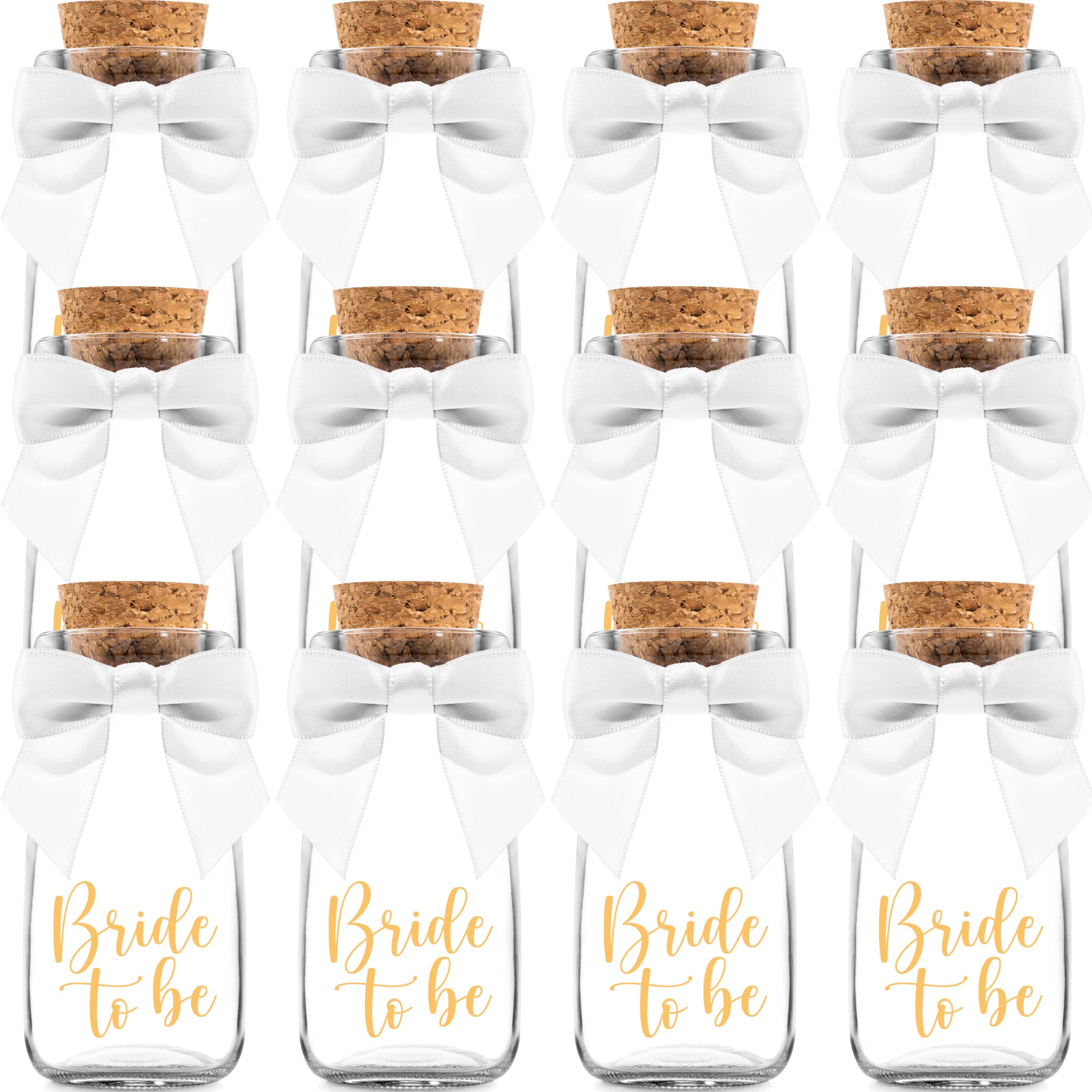 Ethisa 12 Pack Bride To Be Party Favors - Vintage Glass Bottles with Ribbons and Stickers - Bridal Shower Favors for Guests and Table Centerpieces Decorations - Sturdy Bachelorette Theme Candy Jar