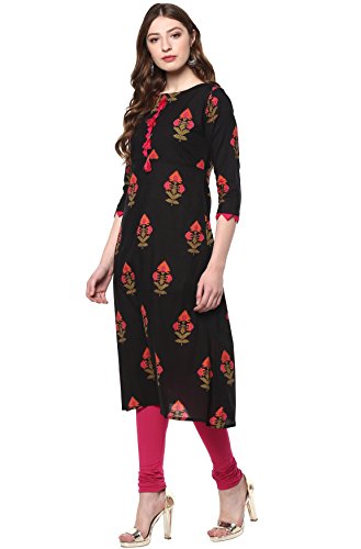 Janasya Indian Women's Tunic Tops Cotton Kurti for Women(JNE2170-KR-436-XXL) Black