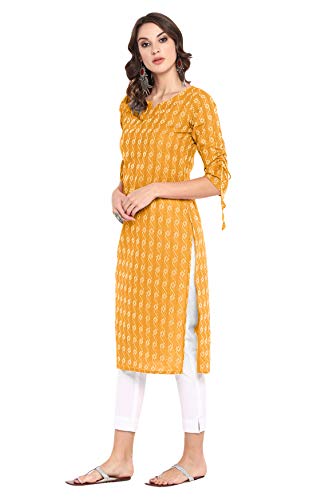 Janasya Indian Women's Yellow Pure Cotton Kurta(JNE3568-KR-A-XXL)