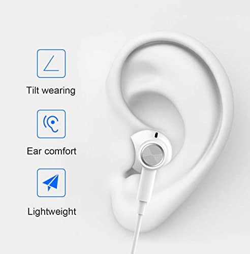 Hi-Res Extra Bass Earbuds Noise Isolating in-Ear Headphones Wired Earbuds with Microphone for iPhone, iPad, MP3, Huawei, Samsung, Lightweight Earphones with Volume Control 3.5mm Jack Headphones